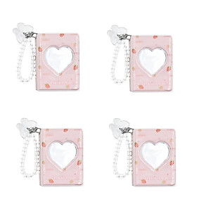 GOLDEN STRAWBERRY 4 PCS 6 Inch Photo Album 16 Pockets Photo Storage with Keychain Mini Photo Album Keychain for Picture Photo Card Holder Storage Book Wedding Anniversary Valentine Gift (Pink)