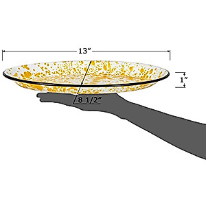 Red Co. Enamelware Metal Classic 13" Serving Oval Tray Platter, Yellow Marble/Black Rim - Splatter Design