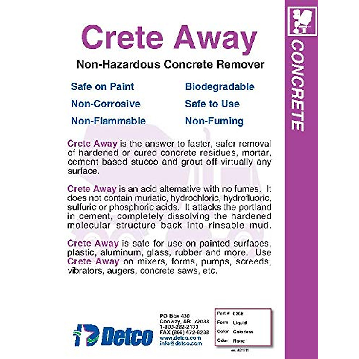 Crete Away Concrete Remover from Trucks, Mixers and Construction Equipment Mortar Grout and Stucco - Non Hazardous (1 Gallon)