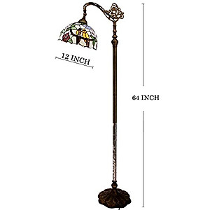 WERFACTORY Tiffany Floor Lamp Stained Glass Double Tropical Bird Arched Lamp 12X18X64 Inch Gooseneck Adjustable Corner Standing Reading Light Decor Bedroom Living Room S803 Series