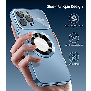 MAKAVO Magnetic for iPhone 13 Pro Max Case, Compatible with MagSafe, Built-in Camera Lens Protector, Logo View, Military Grade Drop Proof Phone Case Cover, Sierra Blue