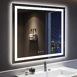 YEELAIT 36x36 Inch LED Bathroom Mirror with Lights Front and Backlit Lighted Vanity Mirror for Bathroom Wall with 3 Colors Dimmable Anti-Fog Memory Shatter-Proof IP54 Waterproof Horizontal/Vertical