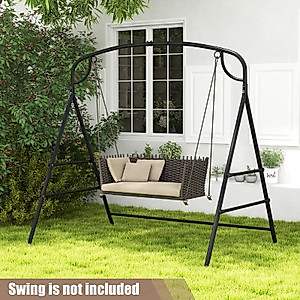 Tangkula Metal Swing Frame, Porch Swing Stand with Extra Side Bars, Heavy Duty Swing Frame Outdoor for Swing, Hammock, A-Frame Swing Stand Frame Outdoor for Lawn, Garden, Backyard