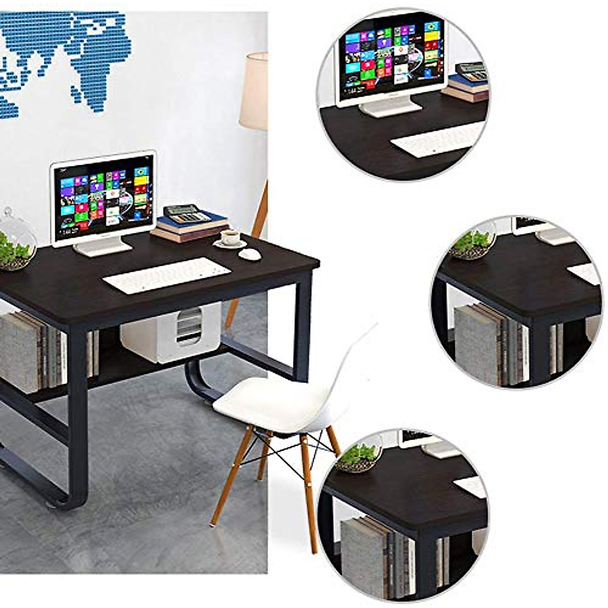 Modern Solid Wood Computer Desk,Large Workstation Study Writing Desk with Storage Shelves,Pc Laptop Table for Home Or Office