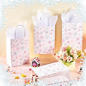Silkfly 50 Pack Frozen Gift Bag Snowflake Party Bags Winter Frozen Goodie Bags with Tissue Paper for Snowflake Baby Shower Birthday Holiday Party Supplies