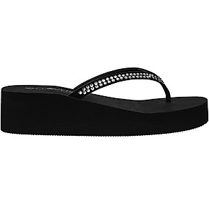 CLOVERLAY Women’s Flip Flops Platform Sandals Wedge Flip Flop Thong Sandal (10, Black)