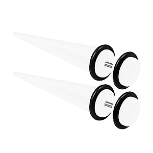 BanaVega 2PCS White Acrylic 16g 1.2mm 0g 8mm Taper Black O-Rings Cheater Plug Earring Illusion Gauge Ear Lobe Piercing Jewelry 2082
