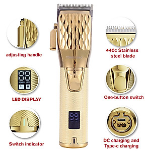 TOONLUPAL Hair Clippers for Men Professional Gold Metal Cordless Barber Clippers for Hair Cutting Machine Haircut Grooming Kit Rechargeable Hair Trimmer Maquinas para Cortar Cabello