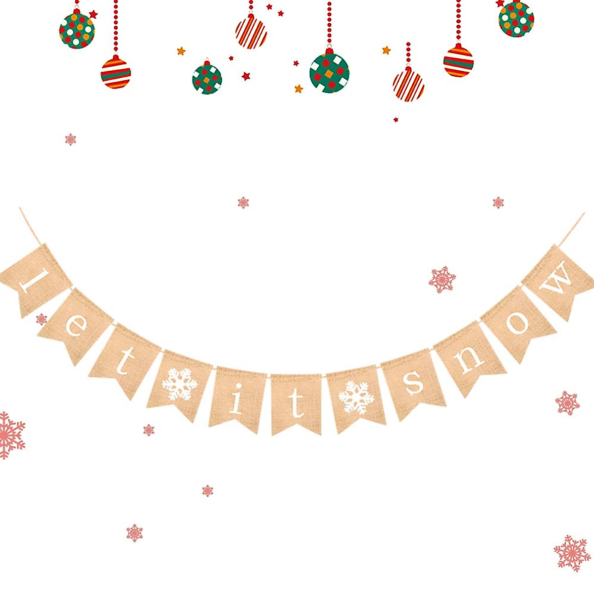 SWYOUN Burlap Let It Snow Banner with Snowflake Winter Christmas Party Supplies Fireplace Mantel Garland Decoration