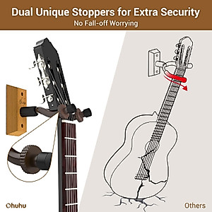 Ohuhu Guitar Wall Mount Hanger, 2-Pack Rotatable Hardwood Guitar Hangers with Screws, Adjustable Stopper Guitar Mount Hook Holder Stand for Acoustic Electric Guitar Banjo Bass Ukulele Mandolin (Wood)
