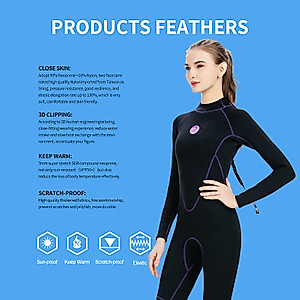 Dizokizo 3mm Women Wetsuit Neoprene Long Sleeve Full Wetsuit for Diving Surfing Kayaking Swimming
