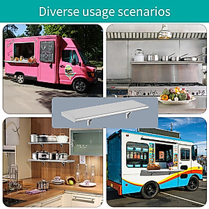 Concession Shelf 36"L x 12"W，22 gauge ASTM 304 Stainless Steel Folding Serving Food Shelf ，Wall Mount Shelving , Stainless Steel Shelf For Food Truck, grill area,BBQ working table, Restaurant .NSF