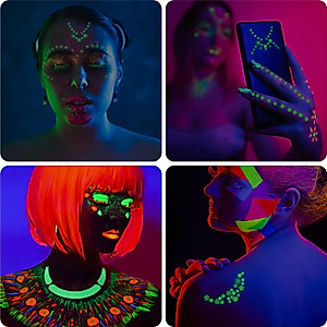 12Sets Halloween Luminous Face Gems-Noctilucent Face Jewels-Fluorescent Rhinestone Stickers Glow in the Dark for Eye Body Euphoria Makeup Jewelry Carnival Halloween Rave Festival Accessory