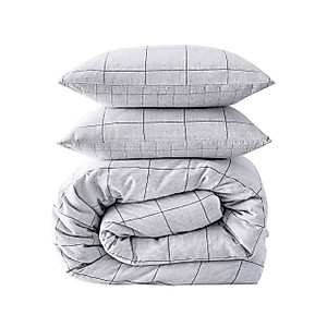 Kenneth Cole New York - Queen Duvet Cover Set, Reversible Cotton Bedding with Matching Shams, Modern Home Decor (Holden Grid Grey, Queen)