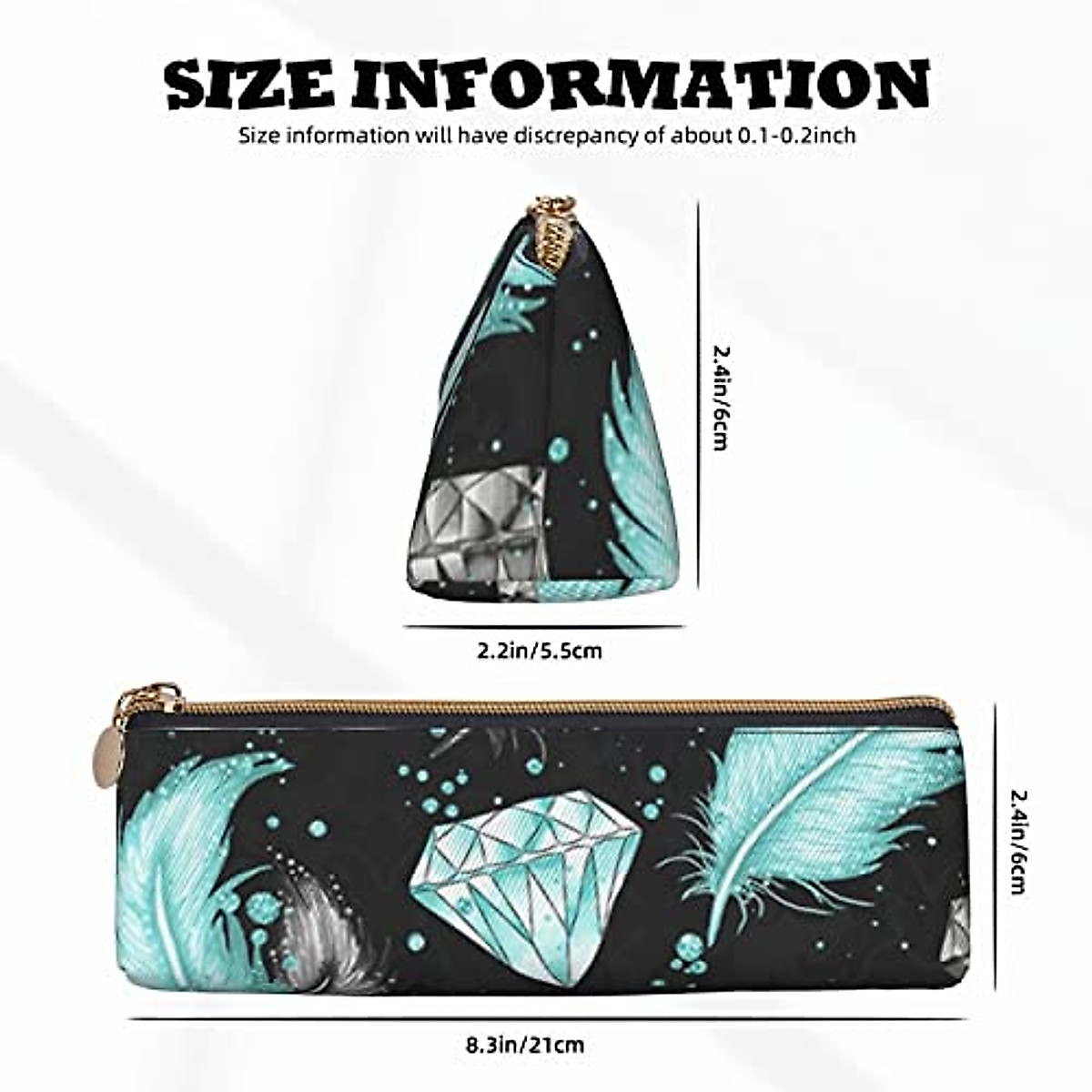 Pearls Diamonds And Feathers Pencil Case Portable Pen Pouch With Zipper Leather Pencil Bag Storage Box Stationery Organizer For Office Work
