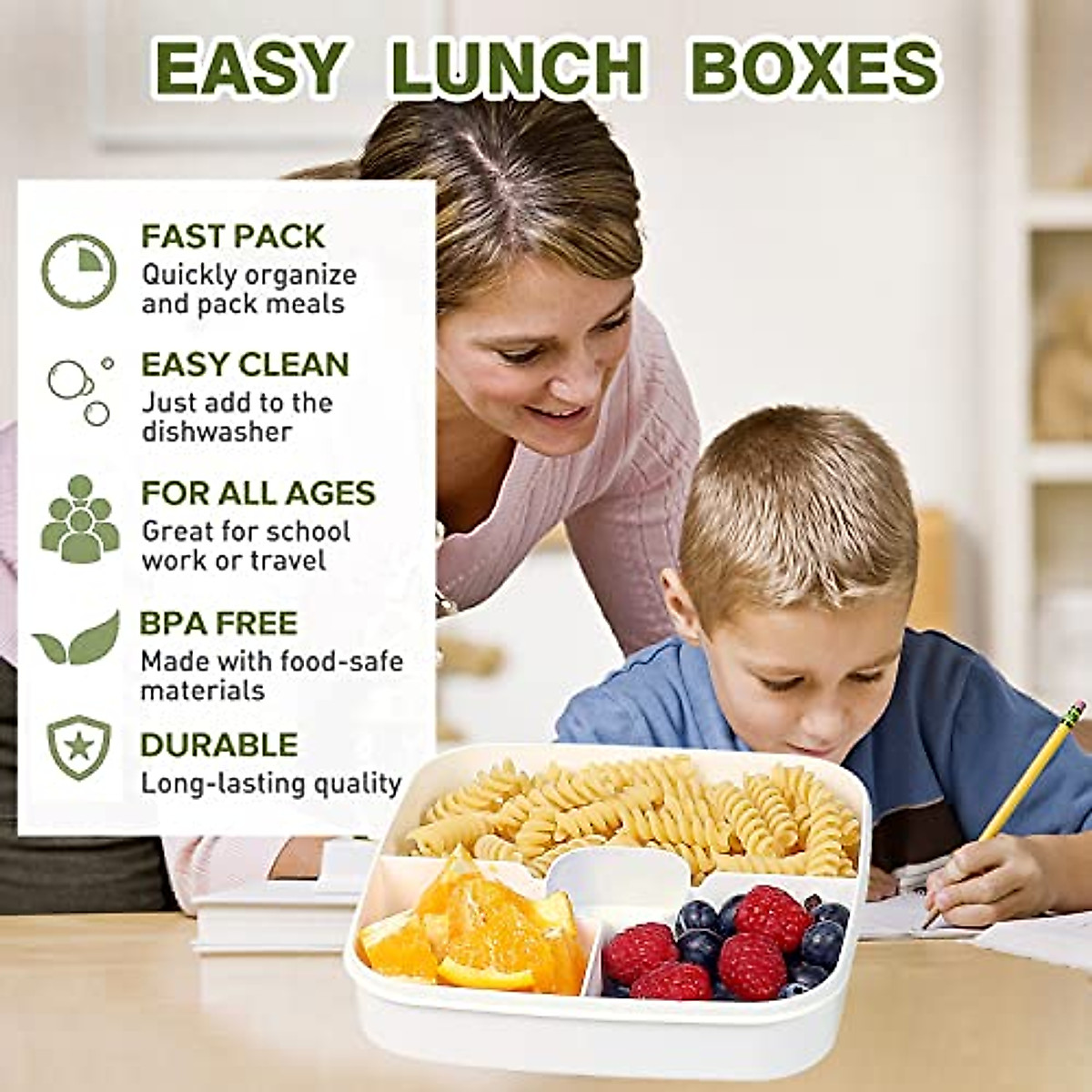 shopwithgreen 52 OZ to Go Salad Container Lunch Container, BPA-Free, 3-Compartment for Salad Toppings and Snacks, Salad Bowl with Dressing Container, Built-in Reusable spoon, Microwave Safe