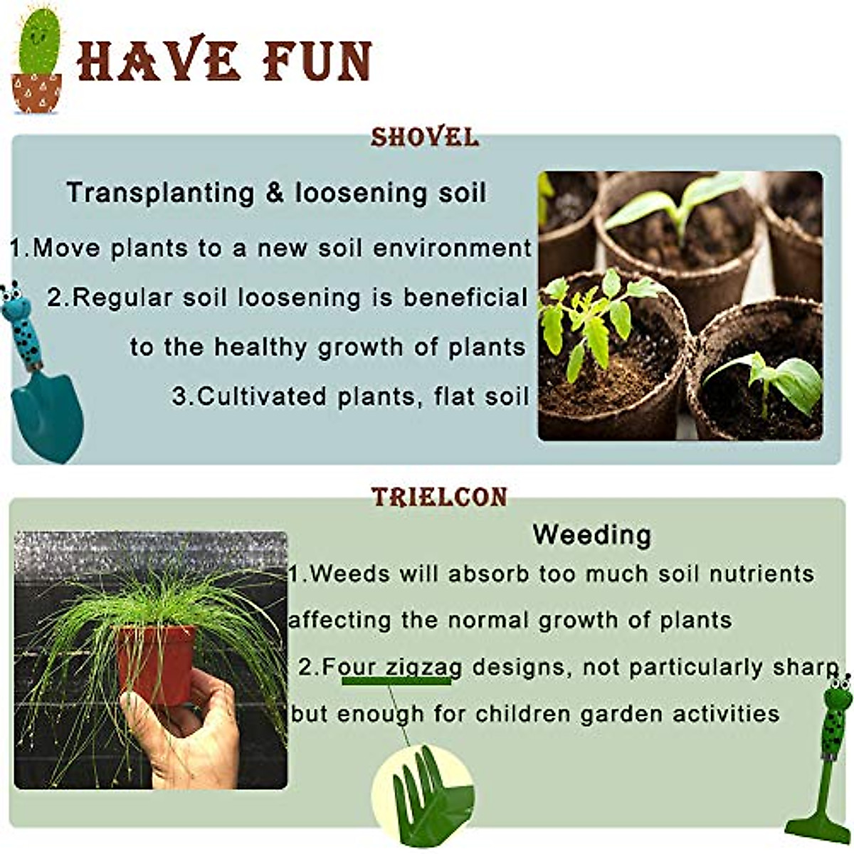 Kids Gardening Tools Set Metal for Kids Hand Shovel Mini Garden Tools for Kids, Safe Toy Gardening Tools for Soil Planting Digging Transplanting 4 Pieces