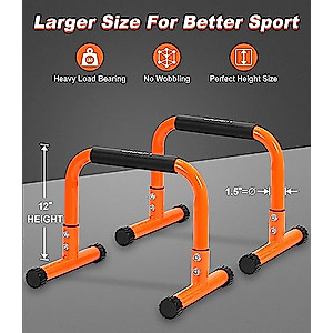 TABEKE Push Up Bar, 12" High Parallettes Bars & Dip Bar With Full-Cover Foam Handles, No Wobbling Calisthenics Equipment For Handstand, L-Sit, Gymnastics, Strength Training Home Gym