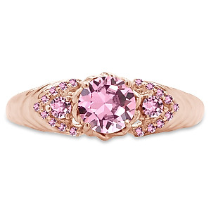 AFFY Simulated Pink Tourmaline Princess Engagement Ring in 14k Rose Gold Over Sterling Silver, Ring Size-9