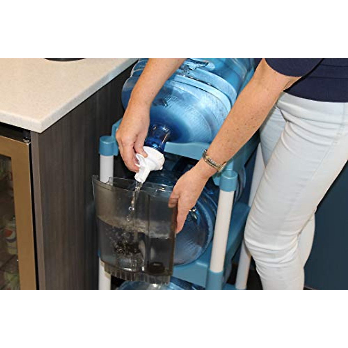 Wisconic Bottle Buddy Cascada Pour & Store System Water System-3-Tier 5 Gallon Jug Storage Rack with Floor Protector & Dispenser Tray-Home & Office Organization-Durable Plastic, Easy To Assemble-Gray