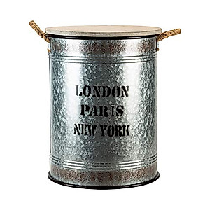 Organize It All Cobblestone Metal Storage Bin Décor, Set of 2 Multi Sized, with Wooden Lid and Handles, in Grey