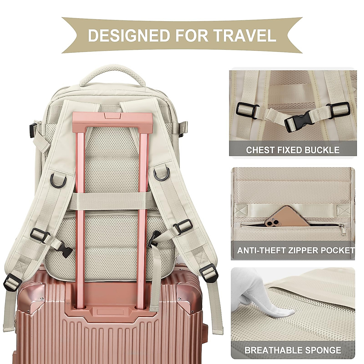 Large Travel Backpack Women, Carry On Backpack,Hiking Backpack Waterproof Outdoor Sports Rucksack Casual Daypack School Bag Fit 14 Inch Laptop with USB Charging Port Shoes Compartment