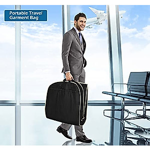 MISSLO 43" Gusseted Travel Garment Bag with Accessories Zipper Pocket Breathable Suit Garment Cover for Shirts Dresses Coats, Black