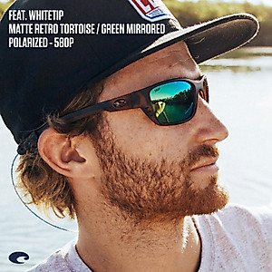 Costa Del Mar Mens Whitetip Rectangular Sunglasses, Blackout/Blue Mirrored Polarized-580G, 58 mm