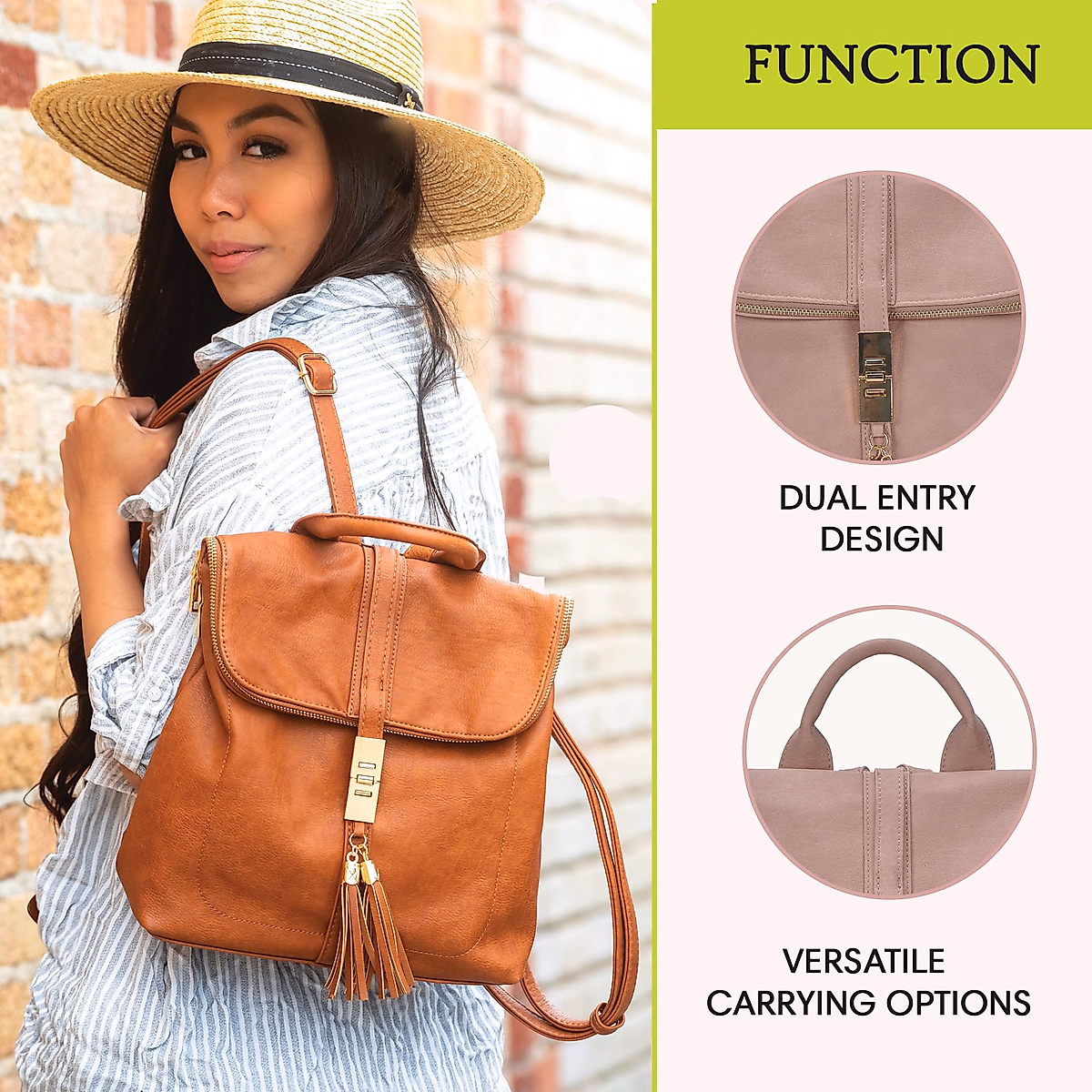 Miztique Diana Backpack Purse | Soft Vegan Leather Flap Over Tote Bag | 11L x 5.25W x 12H (Blush)