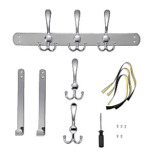 LYLIN Over The Door Hook, TEKI 5 Tri Hooks for 1.6” Thick Door, Over The Door Hook Hanger, Heavy Duty Over Door Rack for Hanging Coats Clothes Hats Robes Towels (Silver, 1.6”)