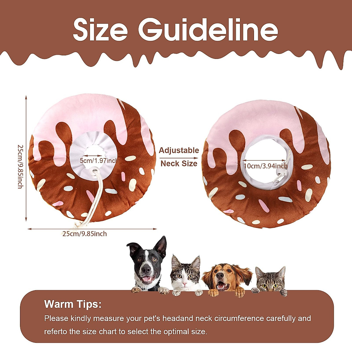 Cat Cone Collar Soft, Plush Pillow Cute Donut Cat Cones Lightweight Adjustable Neck Cone for Cats Kittens After Surgery, M
