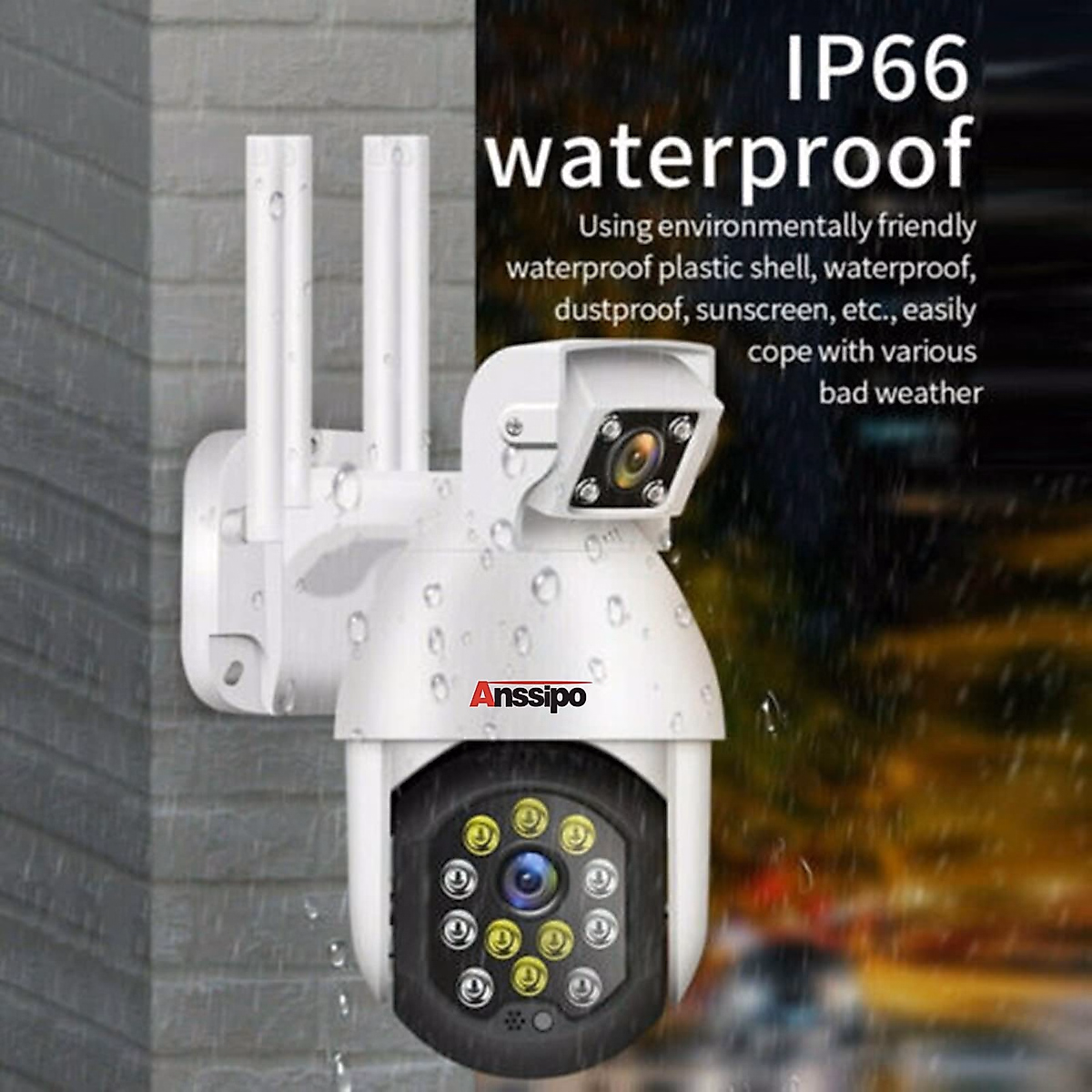 Anssipo Wireless Security Camera Outdoor, Dual Lens 360° 1080P HD WiFi PTZ Camera IP Surveillance Camera for Home with Two-Way Audio, Color Night Vision, Motion Detection