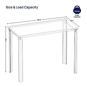 HMYHUM Acrylic Desk, 39.4" L x 19.7" W x 29.5" H, Clear Desk for Home Office for Laptop, Study, Writing, Vanity Table with Rectangular Legs, Modern, Easy Assembly