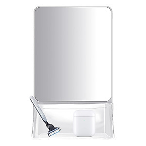 SUWARMN Magnetic Locker Mirror, 6.69" x 5.51" Coat Locker Mirror with Holder Bag, Magnetic Mirror with Organizer for Coat Locker Cabinet Refrigerator Bathroom Office Fridge - White