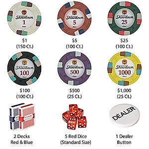 MBGBrybelly Showdown Poker Chip Set Aluminum Carry Case - Casino Clay Composite 13-Gram Quality Poker Chips - with Dice, Playing Cards - Heavy-Duty Protection - Locking Portable Case (500 ct.)