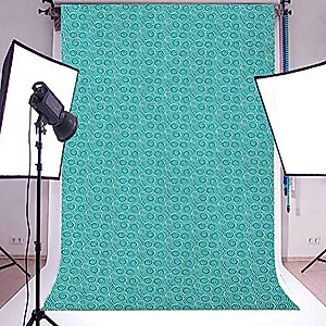 7x10 FT Ivory and Blue Vinyl Photography Backdrop,Oriental Doodle Style Spirals Pattern Ancient Middle Motifs Background for Baby Shower Bridal Wedding Studio Photography Pictures