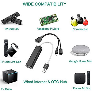 Bundle TV Stick 4K Cube Accessories - OTG Cable, USB Ethernet Adapter and Micro USB Charging Cord