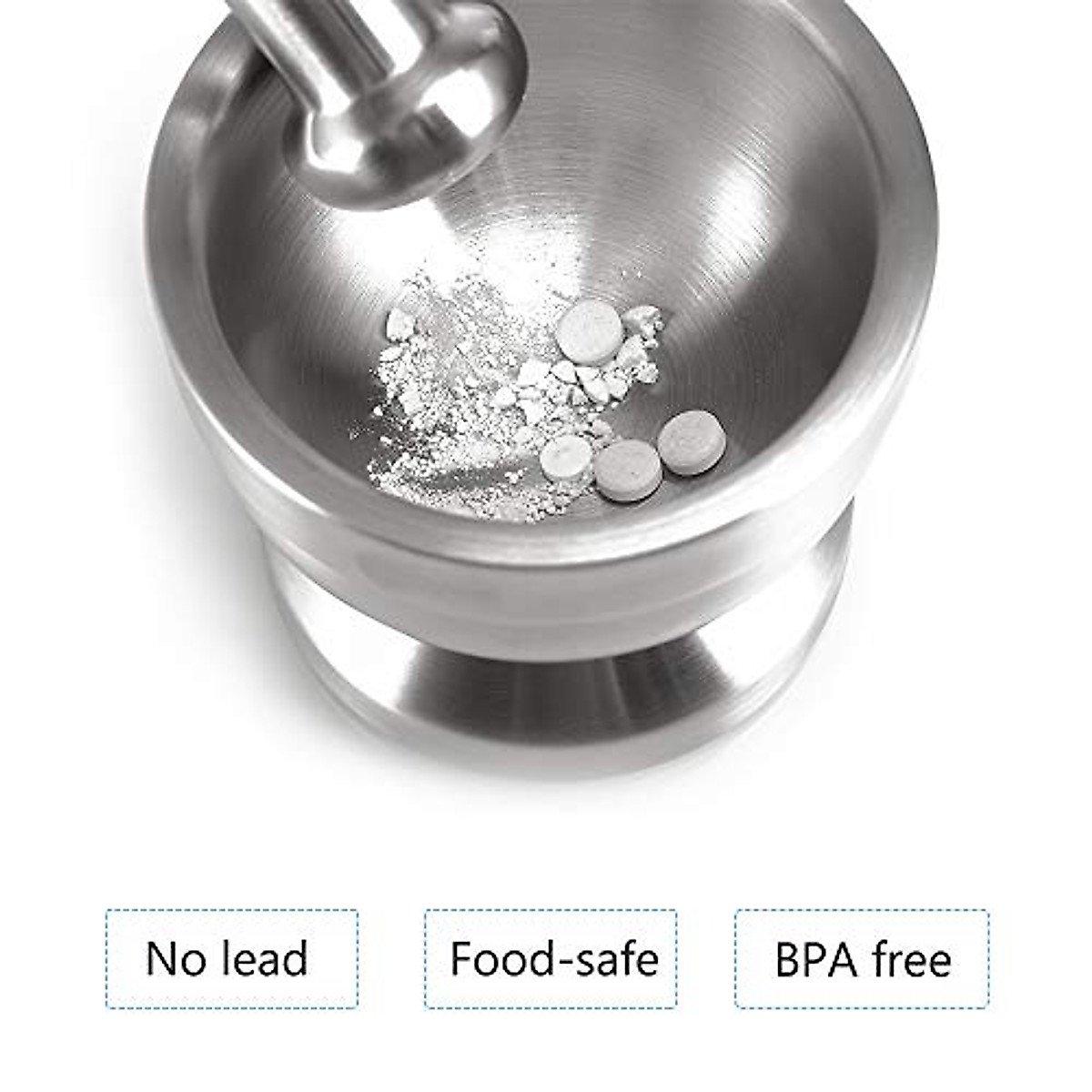 Tera 18/8 Stainless Steel Mortar and Pestle with Brush,Pill Crusher,Spice Grinder,Herb Bowl,Pesto Powder