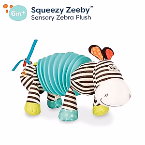 B. baby – Sensory Zebra Plush – Zebra Accordion – Interactive Stuffed Animal – Musical Baby Toy – 6 Months + – Squeezy Zeeby