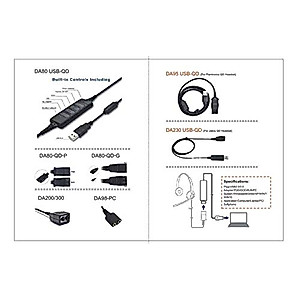 DA80 USB Audio Processor USB QD(201852-01/02) Connector to USB Adapter w/Volume Adjuster, Mute for Microphone & Speaker Compatible with Planstronics QD Cord HW251 HW510/520 310 QD Headset
