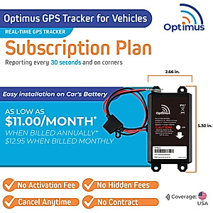 Optimus Wired GPS Tracker for Vehicles - Easy Installation on Car's Battery - Low Cost Subscription Plan Options