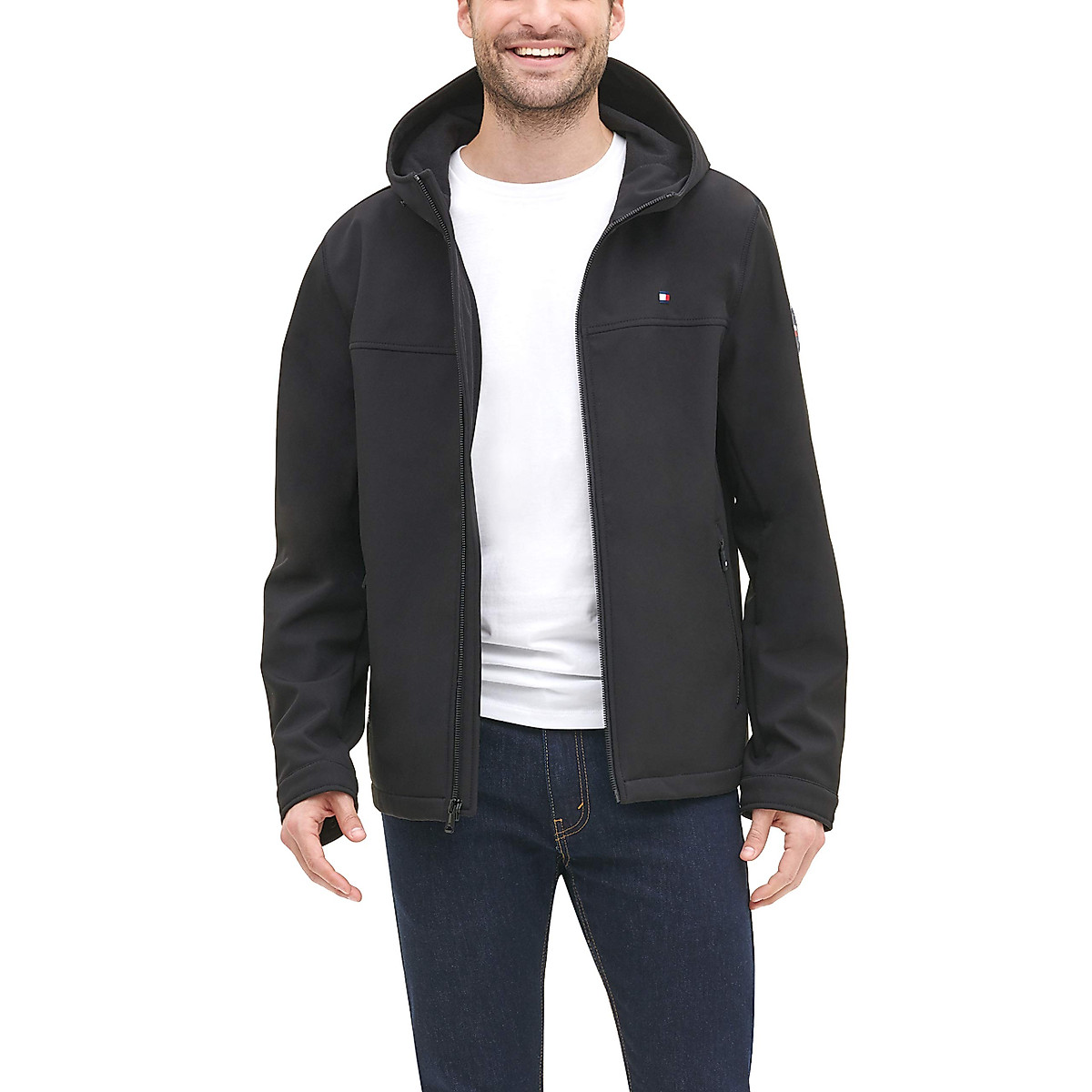 Tommy Hilfiger Men's Lightweight Performance Softshell Hoody Jacket, Black, Medium