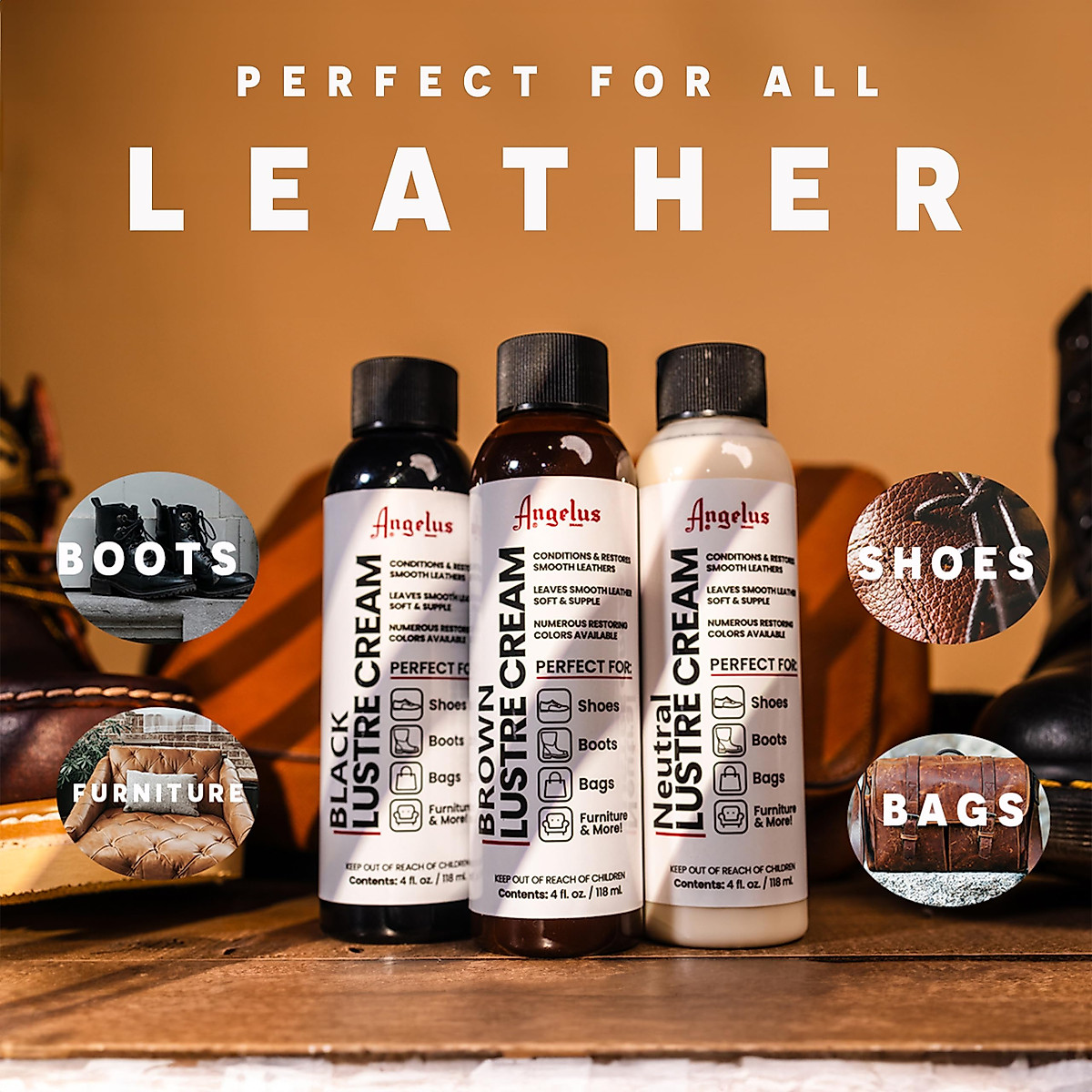 Angelus Shoe Cream Leather Balm 4oz - Conditions & Restores Leather Boots, Furniture, Jackets, Shoes, Purses, & Accessories - Neutral