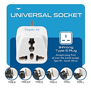 Ceptics UK, Hong Kong, Ireland, UAE Travel Plug Adapter (Type G) - 3 Pack [Grounded & Universal] (GP-7-3PK), White, Standard
