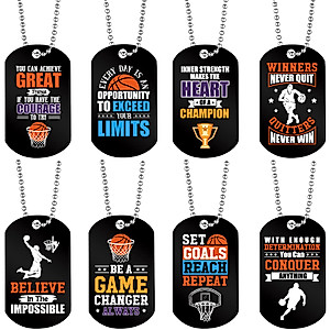 Moukeren 24 Pcs Motivational Dog Tag Necklaces Acrylic Dog Tags with Metal Beaded Chain Encouraging Cheerleaders Baseball Softball Soccer Basketball Gifts for Team Favors(Basketball)