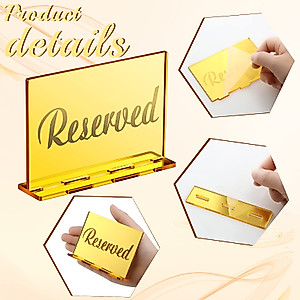 6 Sets Acrylic Mirror Reserved Table Sign Gold Acrylic Freestanding Decoration Guestbook Wedding Reserved Sign for Seating Reception Table Restaurant Business Office
