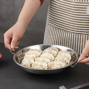 Steamed Rice Tray Cold Noodle Making Plate Stainless Steel Pan Restaurant Tray Cake Dish Kitchen Serving Tray With Double Handle Tableware(28cm)