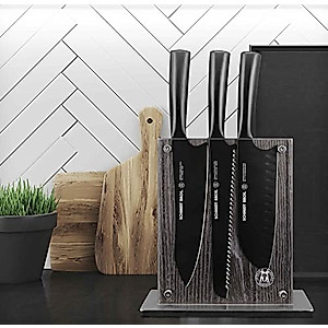 Schmidt Brothers - Jet Black Series 7-Piece Kitchen Knife Set, High-Carbon German Stainless Steel Cutlery, Pure Matte Black Titanium Finish With Clear Acrylic Magnetic Knife Block