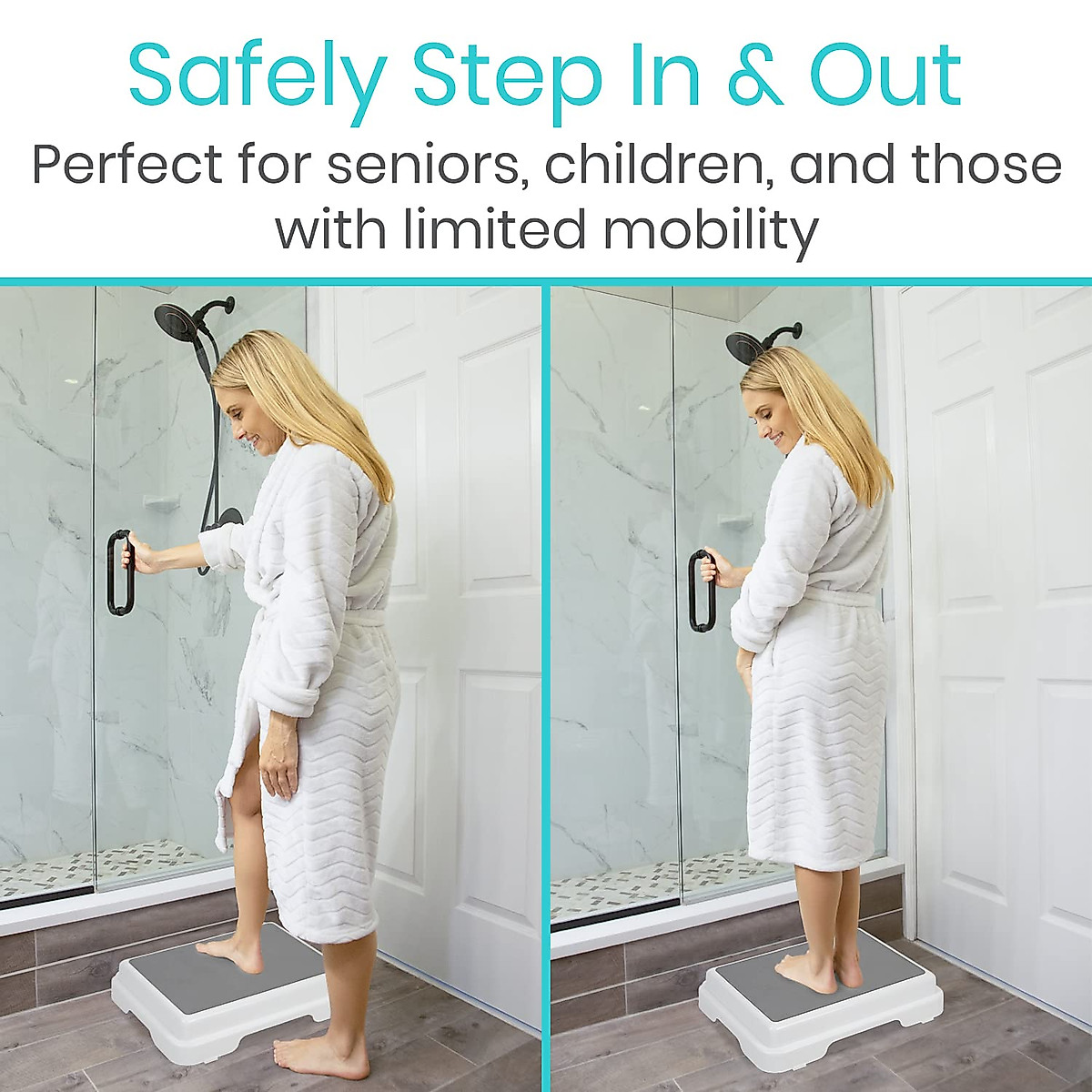 Vive Bath Shower Step Stool (4.5") - Slip Resistant, Stackable, Indoor/Outdoor - Safety Stepping Stool Bathroom Aid for Handicap, Elderly, Seniors, Bathtub, High Beds, Kitchens - Nonslip