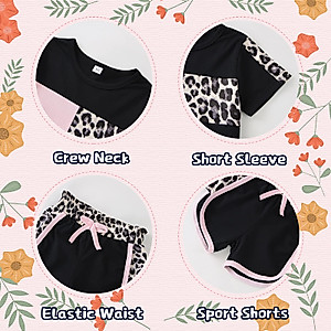2 Years Old Girl Clothes Little Girls Summer Outfits For Girls Cute Baby Short Sleeve Leopard Tops T-shirt + Camo Shorts Sport Suits Tracksuit Girl Summer Outfits Set Black Leopard 2-3T 100cm